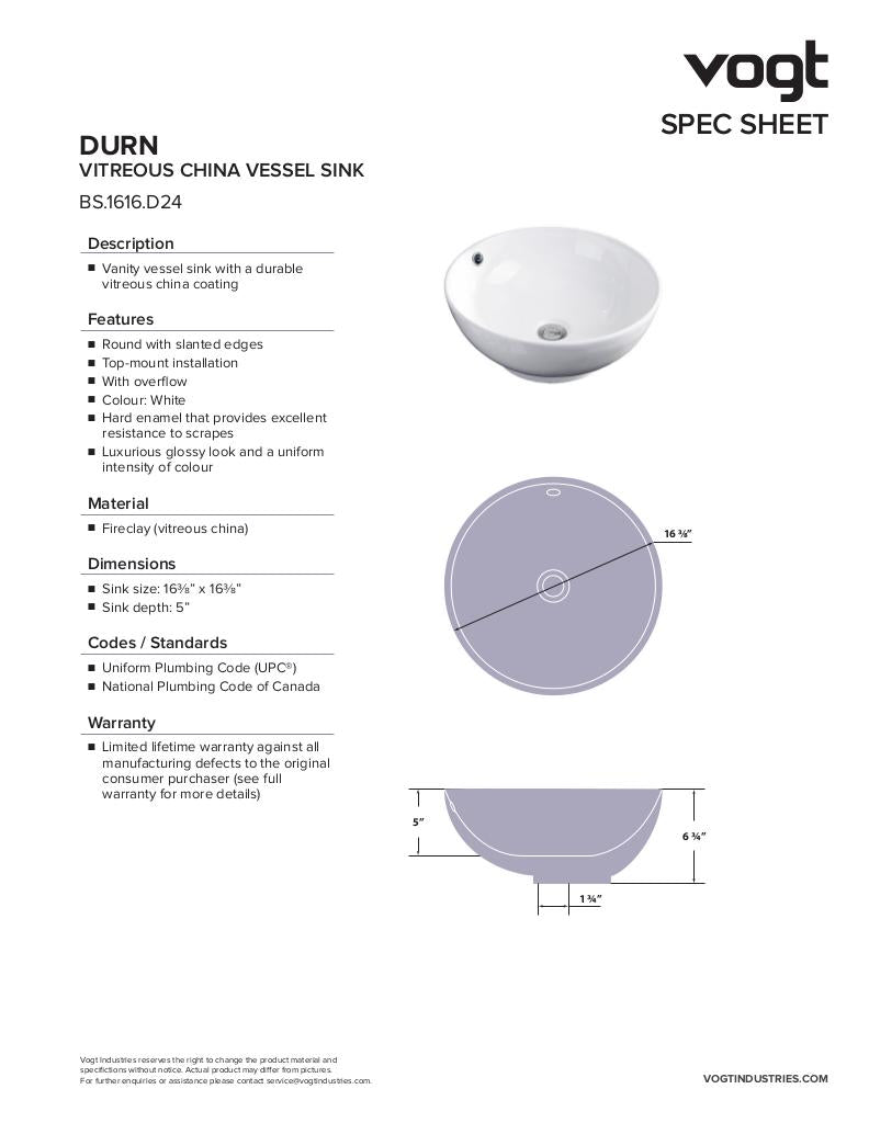 DURN VESSEL VITREOUS CHINA SINK – Vatero Bath + Kitchen